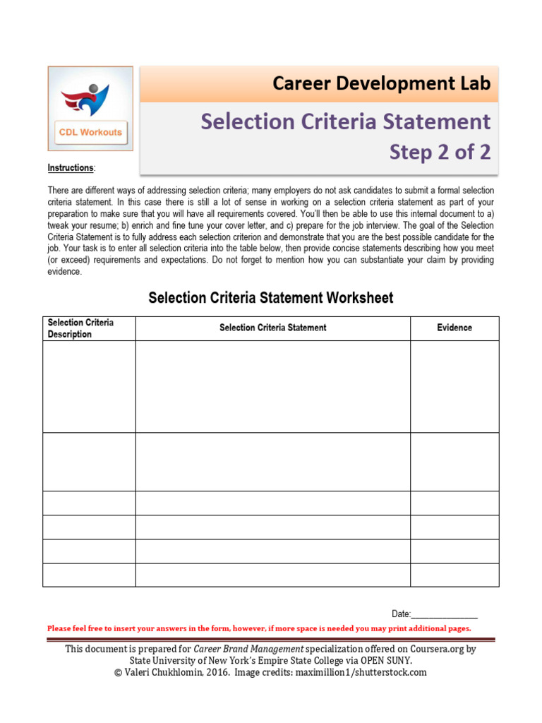 2_Selection Criteria Statement Template Step 2 | PDF
