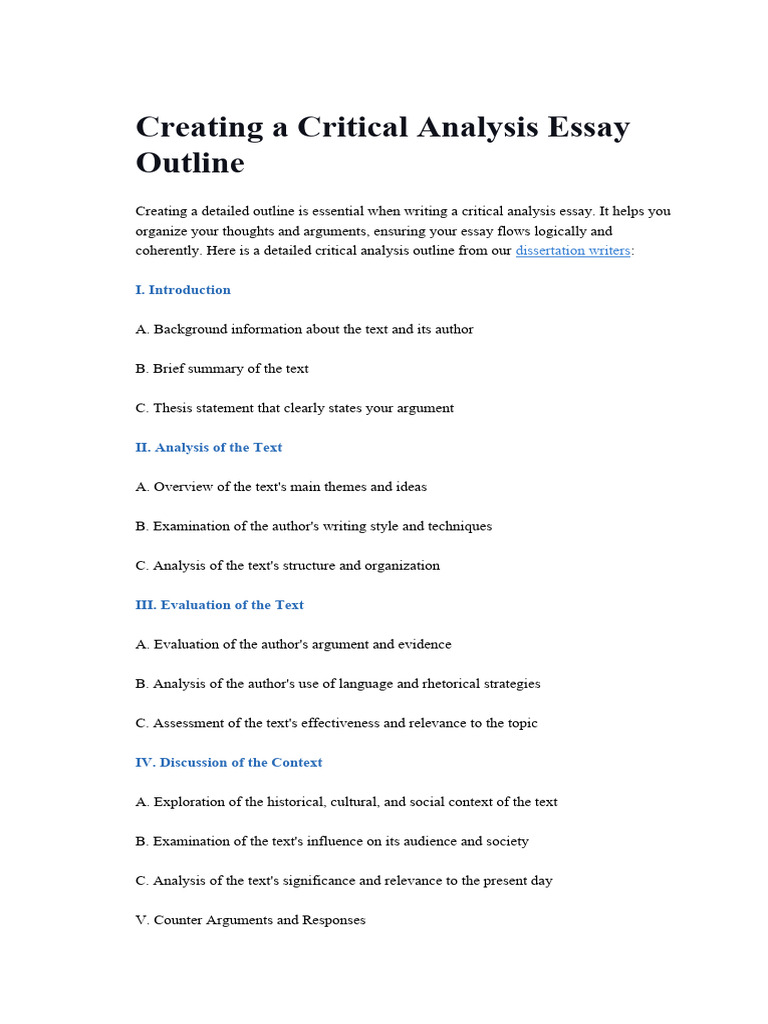 Creating A Critical Analysis Essay Outline Pdf