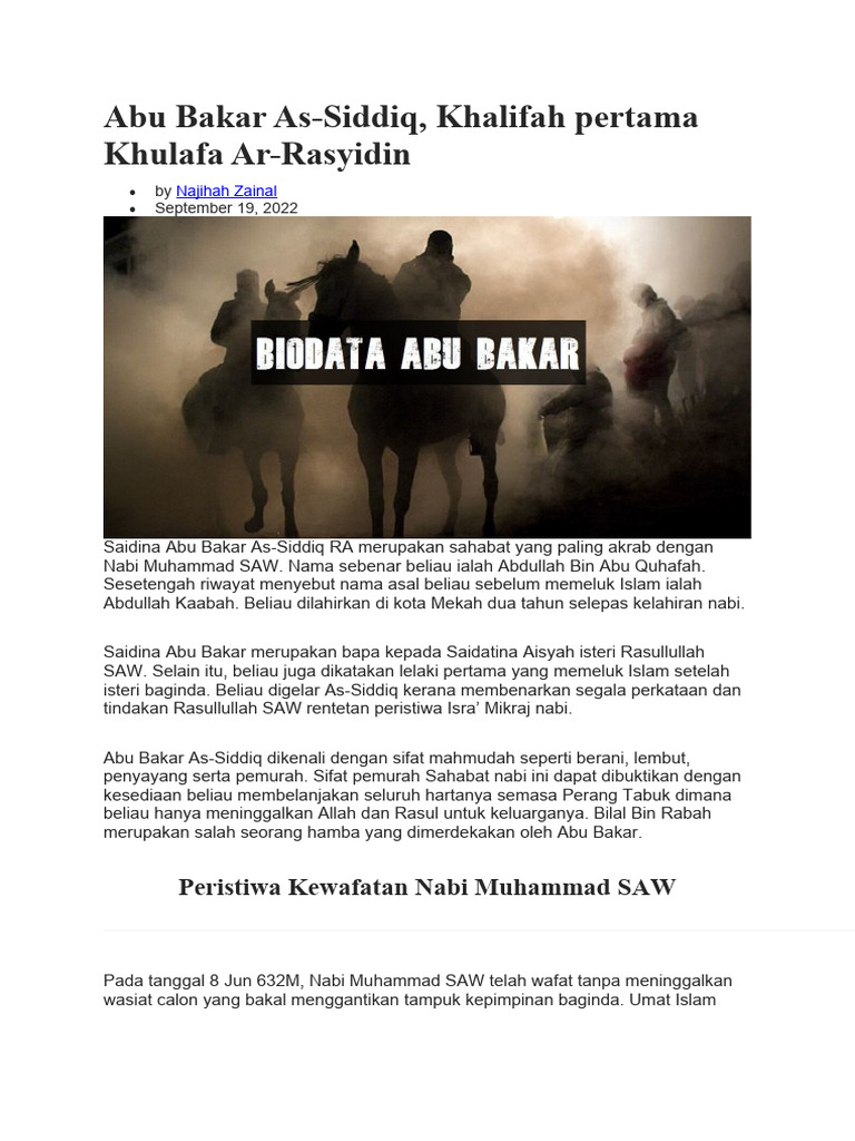 Kisah Abu Bakar As-Siddiq | PDF