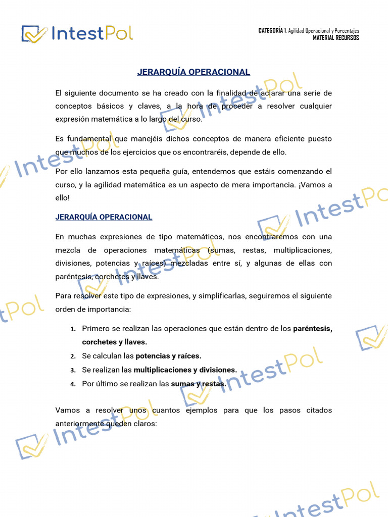Categoría 1. Jerarquía Operacional GC | PDF | Multiplicación | Matemáticas