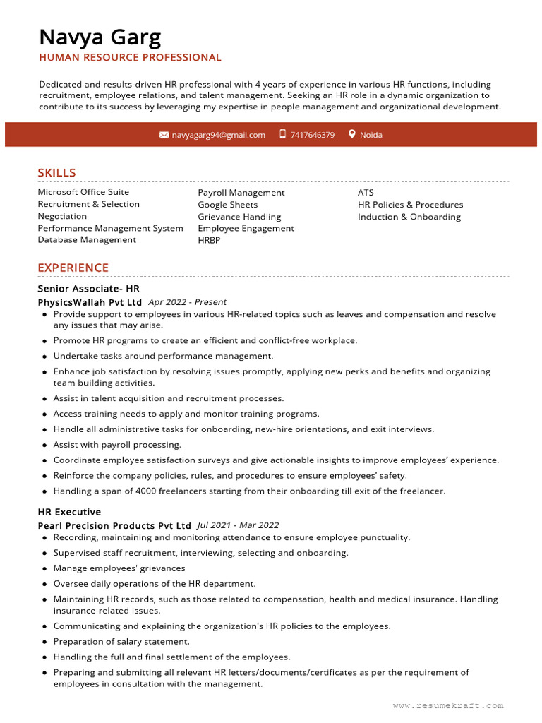 Resume Navya Garg | PDF | Human Resources | Employment