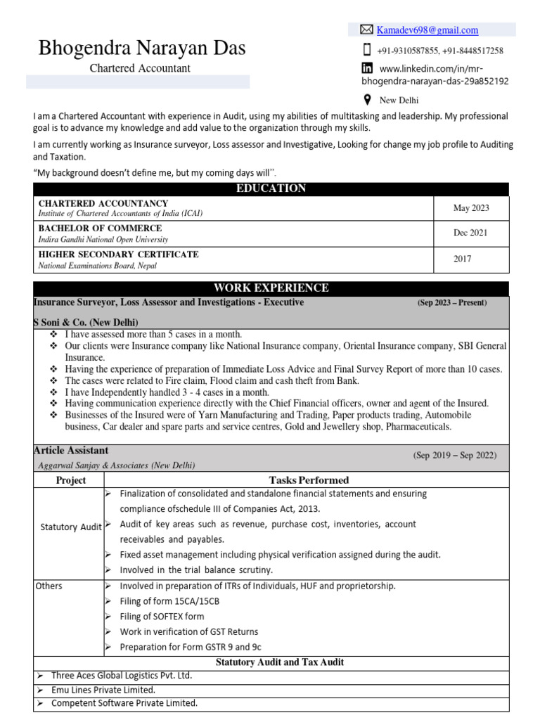 Resume Bhogendra Narayan Das | PDF | Audit | Insurance