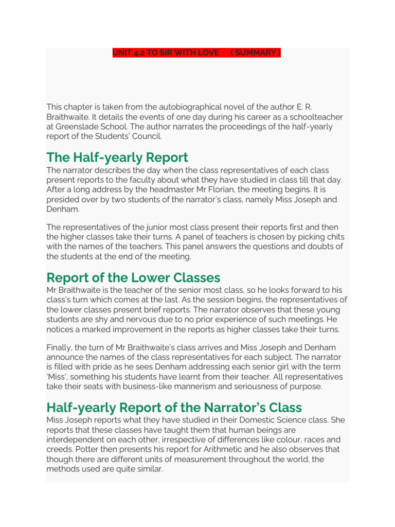 Summary To Sir With Love | PDF | Social Science | Language Arts ...