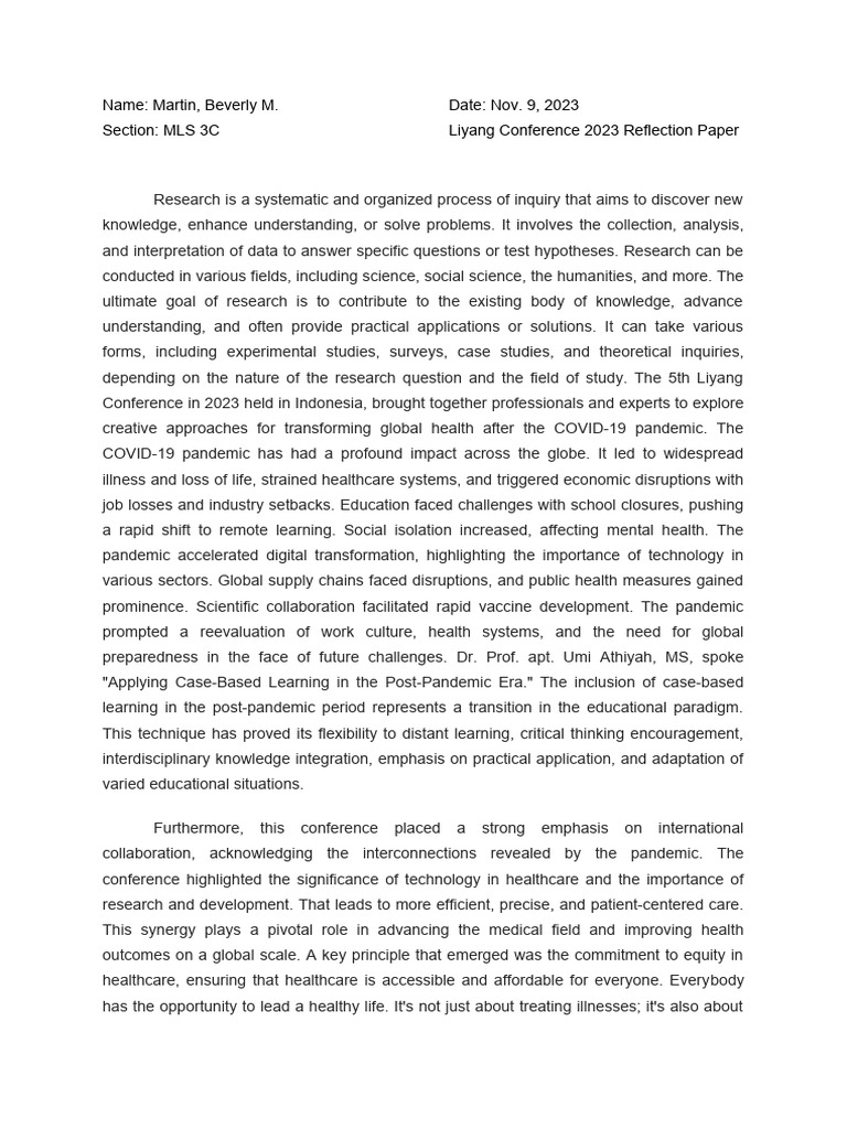 MARTIN-REFLECTION-PAPER | PDF | Pharmacy | Health Care