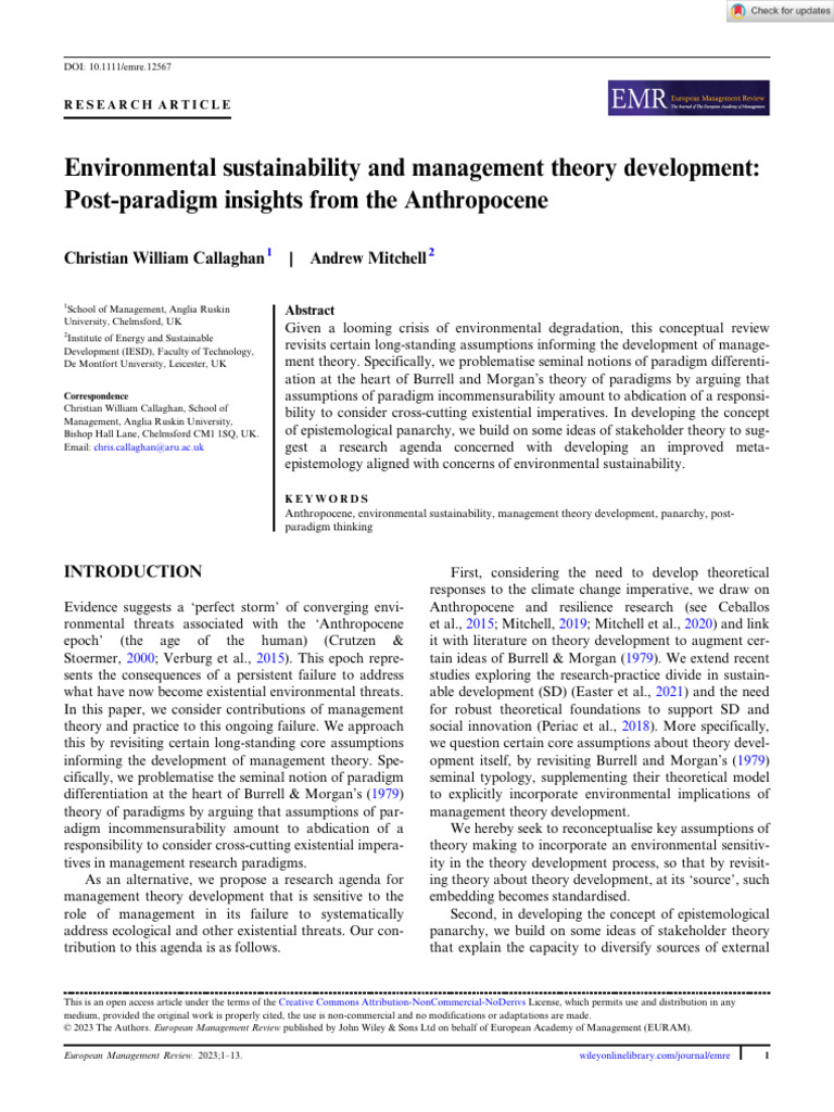 European Management Review - 2023 - Callaghan - Environmental ...