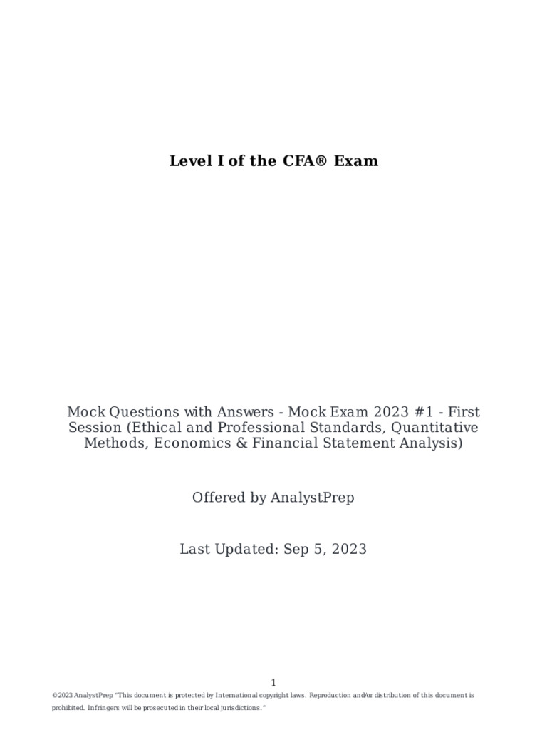 Mock Exam 2023 #1 First Session Ethical and Professional Standards ...