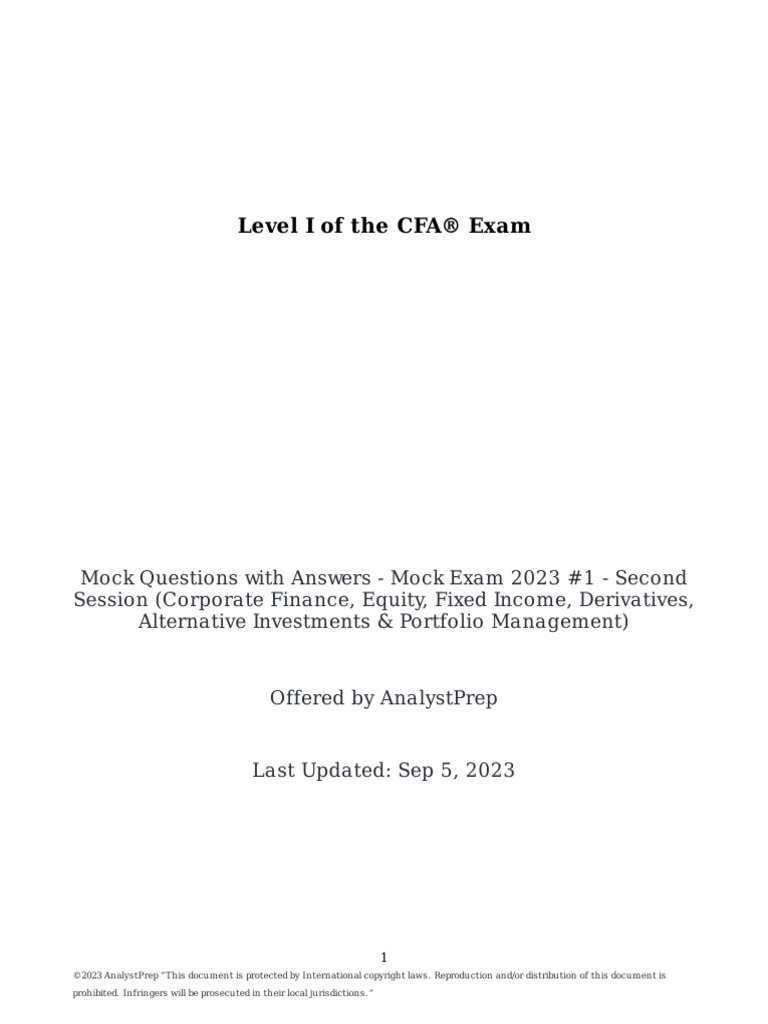 Mock Exam 2023 #1 Second Session Corporate Finance, Equity, Fixed | PDF ...