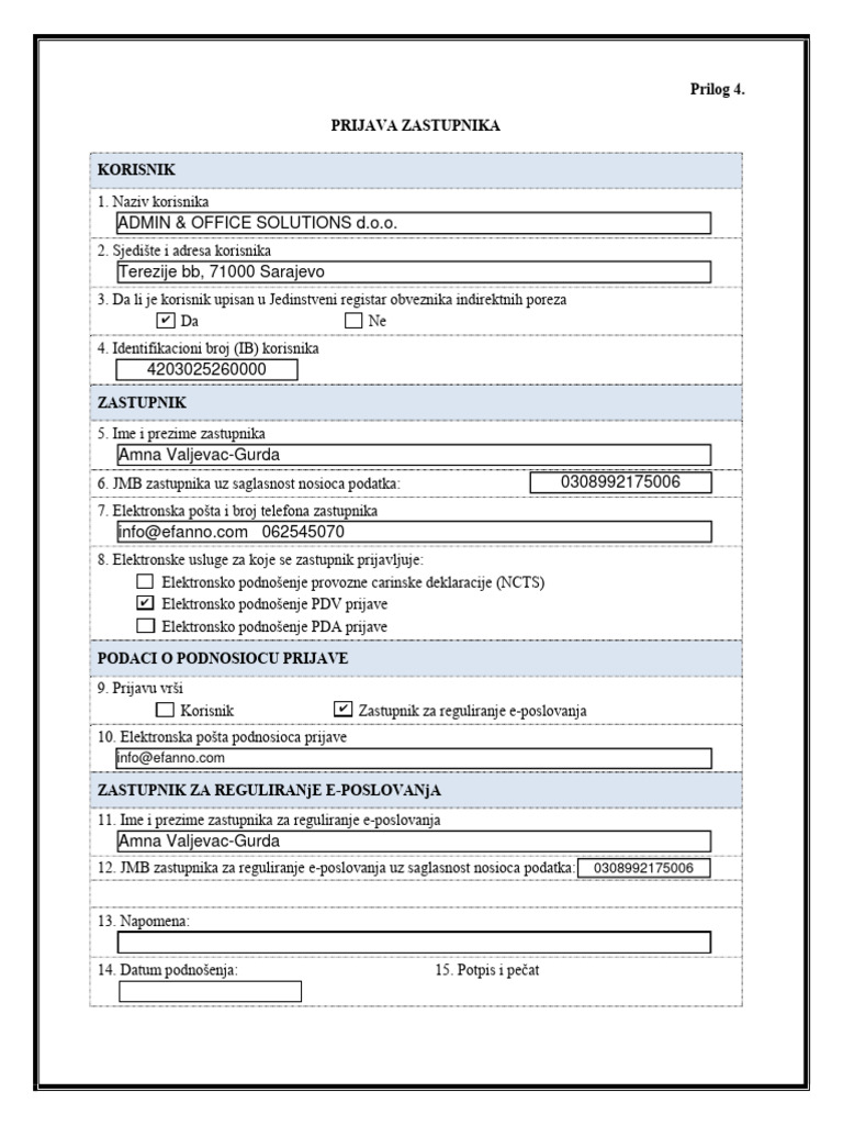 Prijava Zastupnika | PDF