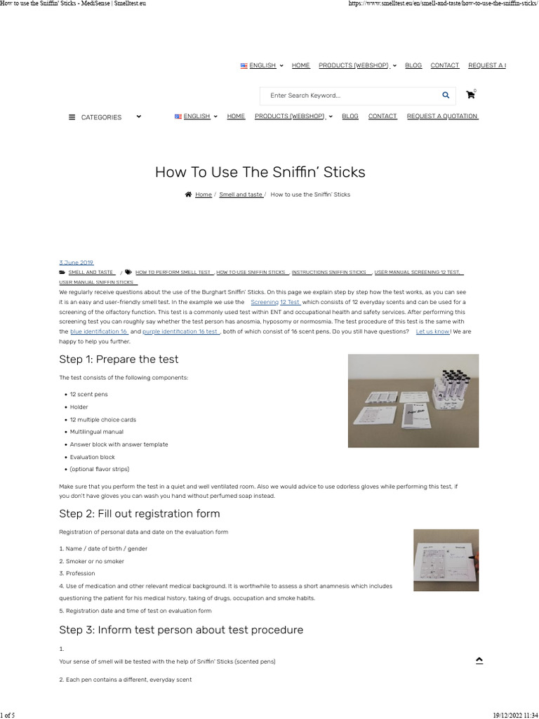 How To Use The Sniffin' Sticks - MediSense Smelltest - Eu | PDF ...