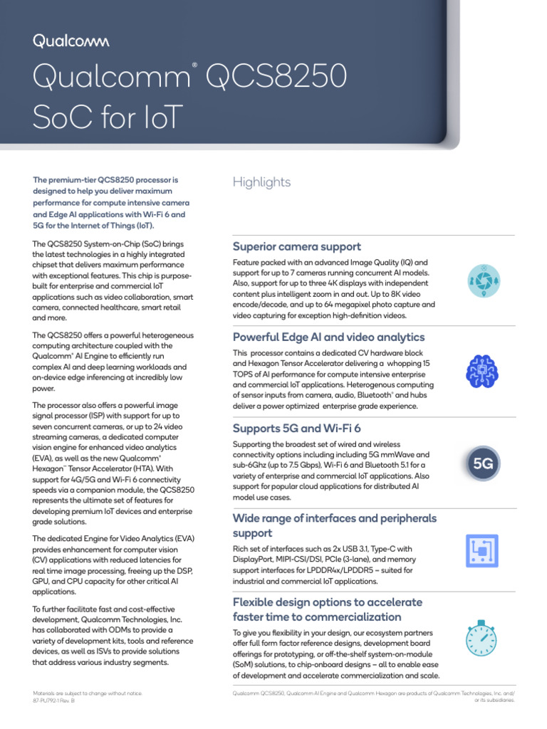 qcs8250-soc-product-brief_87-pu792-1-b | PDF | System On A Chip ...