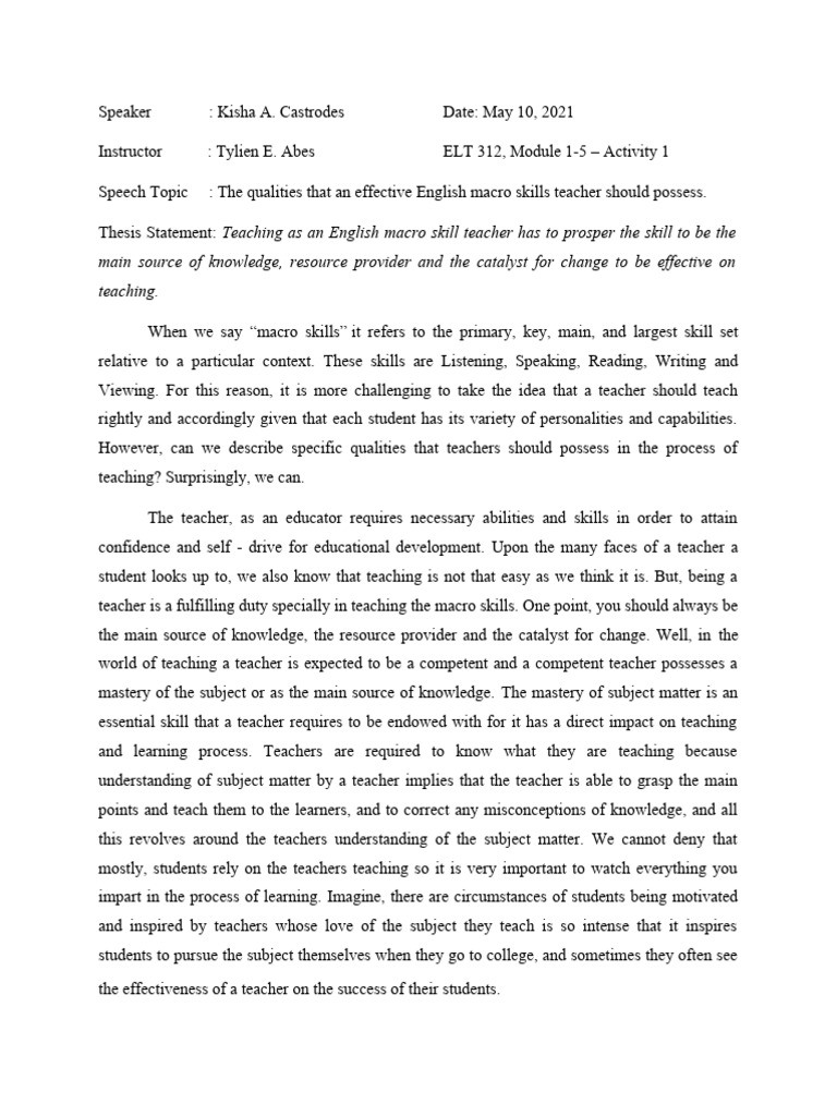 My Expository Speech! | PDF | Teachers | Learning