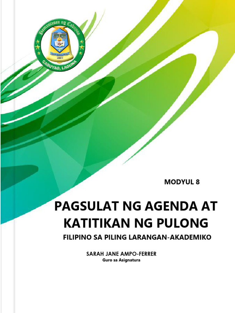 Filipino Akademiko Modyul 8 Pagsulat NG Agenda | PDF Filipino Akademiko Modyul 8 Pagsulat NG Agenda | PDF