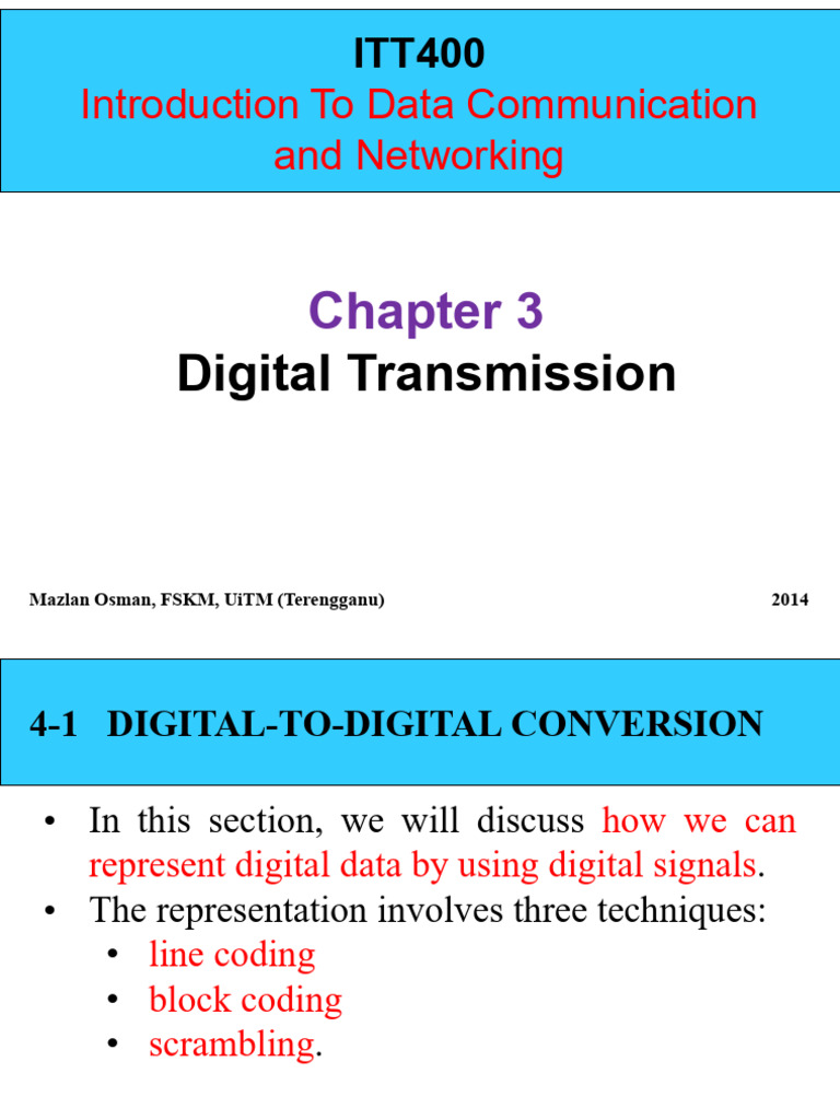 Introduction To Data Communication and Networking: Digital Transmission ...