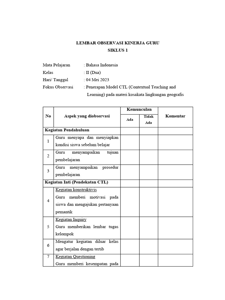 Print Lembar Observasi Kinerja Guru | PDF Print Lembar Observasi Kinerja Guru | PDF