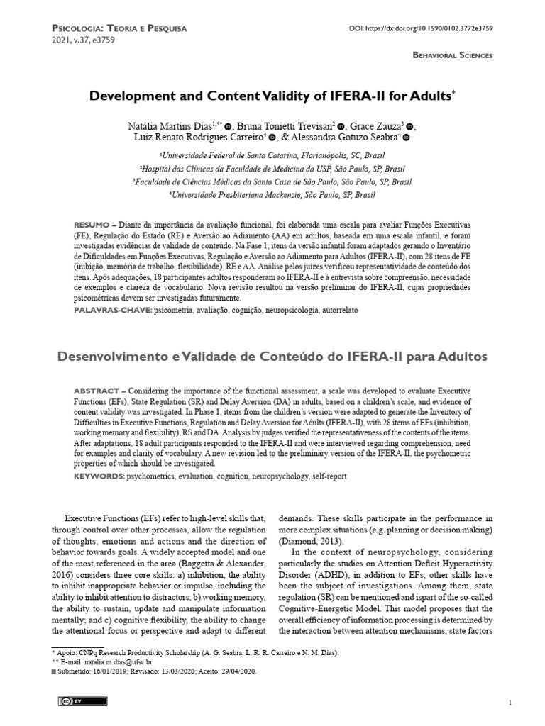 Development and Content Validity of IFERA-II For Adults | PDF ...