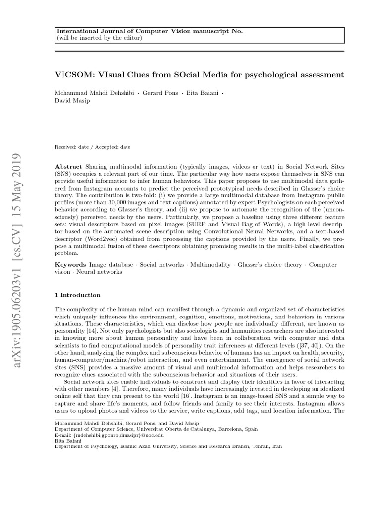 VICSOM VIsual Clues From SOcial Media Fo | PDF | Cognitive Science