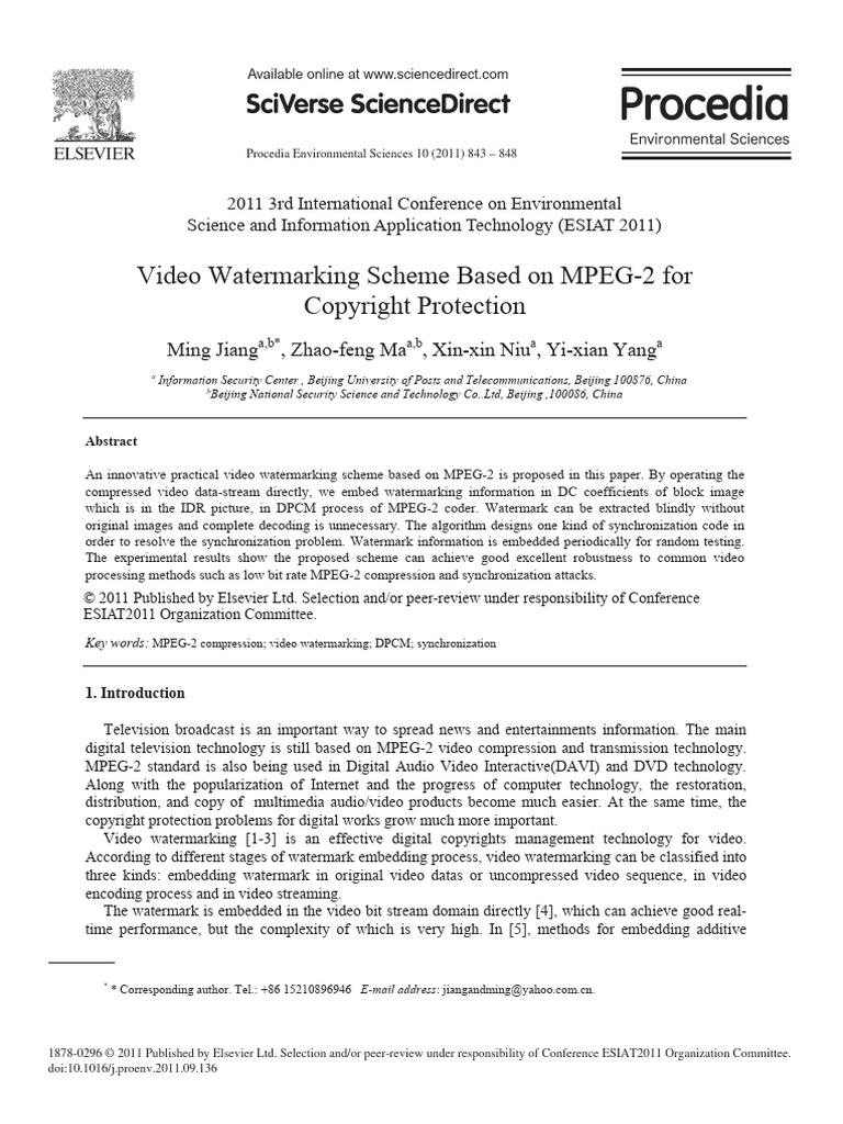 10c - Science - Direct - Video Watermarking Scheme Based On MPEG-2 For Copyright Protection ...