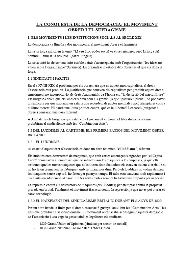 Tema 3 Els Moviments I Les Institucions Socials Al Segle Xix | PDF