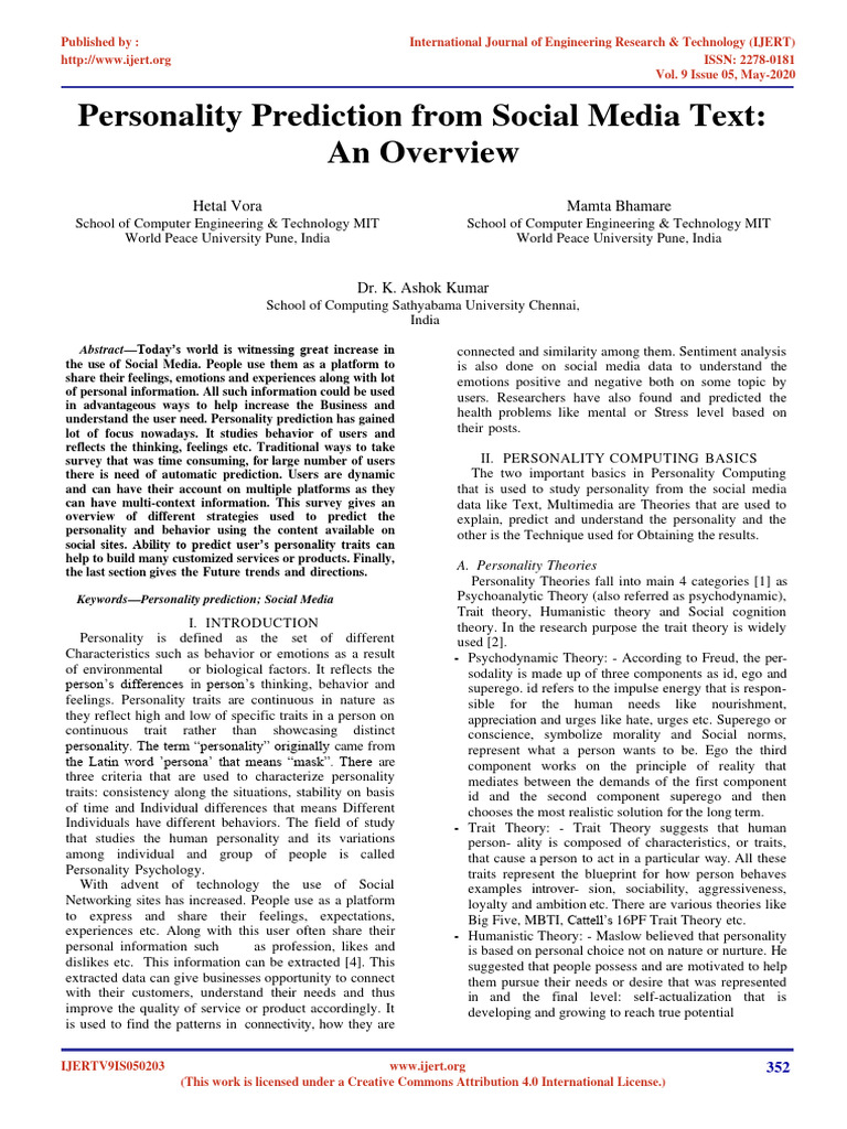 Personality Prediction From Social Media | PDF | Id | Personality Psychology