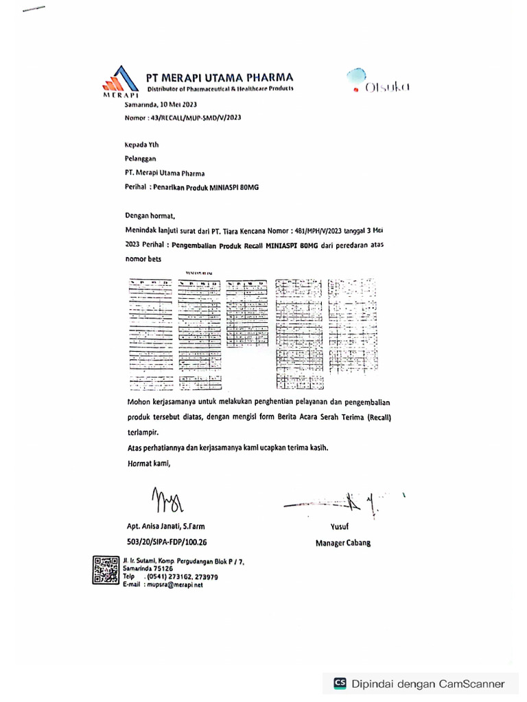 SURAT PEMBERITAHUAN PRODUK RECALL | PDF