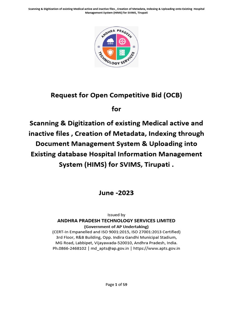APTS SVIMS RFP+for+Scan+and+Digitization | PDF | Image Scanner | Auction