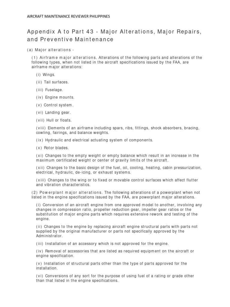 Appendix A To Part 43 - Major Alterations, Major Repairs, and ...