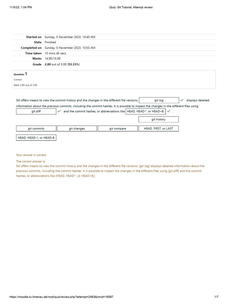 Quiz Git Tutorial Attempt Review Pdf Version Control Software