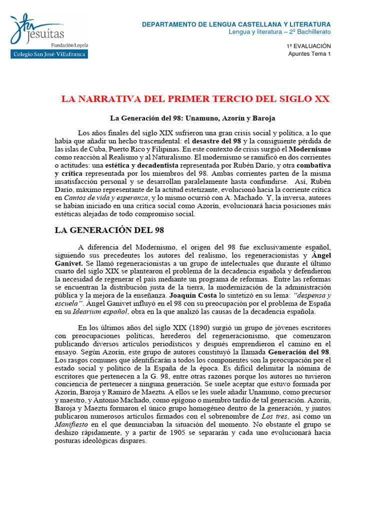 27 La Narrativa Del Primer Tercio Del Siglo XX | PDF | Novelas