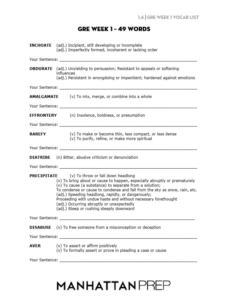 1.6-Week 1 Vocabulary List | PDF | Language Arts & Discipline