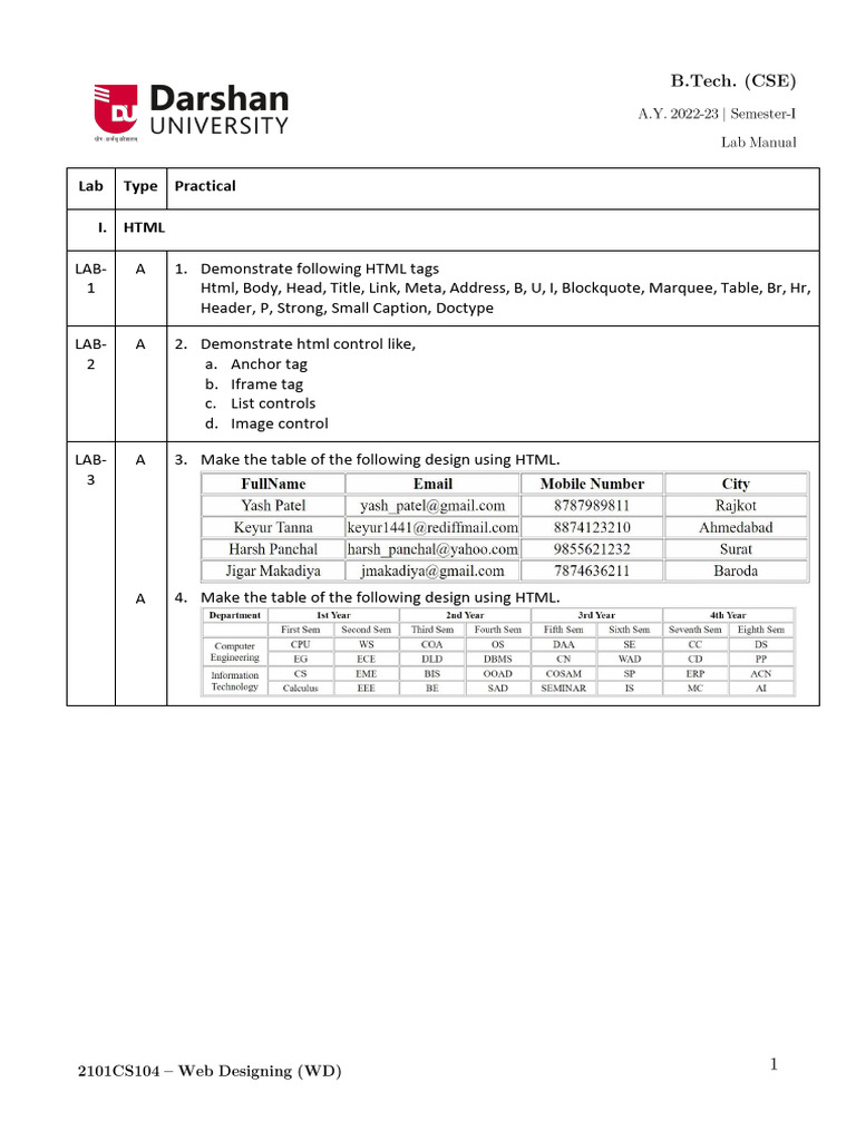 Lab Manual - WD | PDF | Html Element | Bootstrap (Front End Framework)