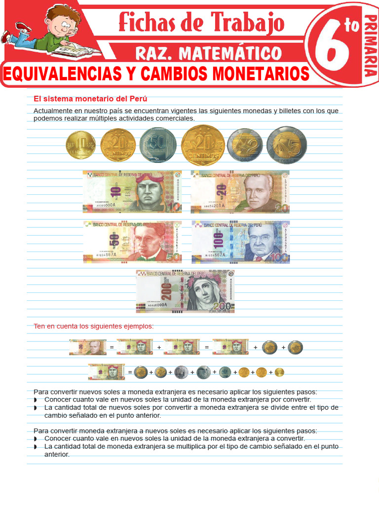 Equivalencias y Cambios Monetarios para Sexto Grado de Primario | PDF ...