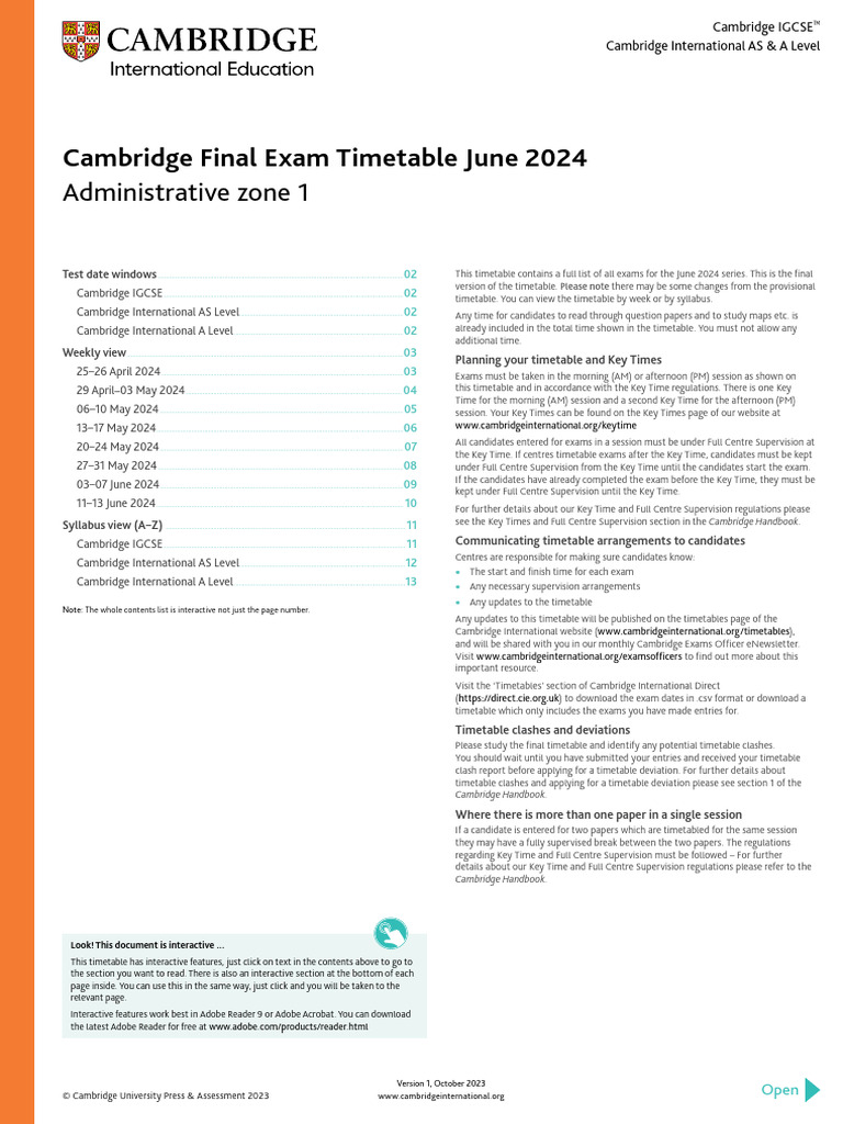 June 2024 Zone 1 Time Table | PDF | Mathematics | Science
