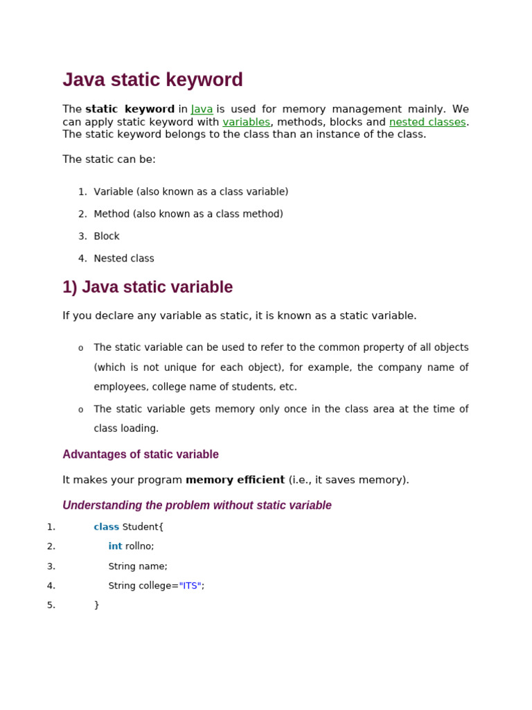 Static Variable and Method | PDF | Method (Computer Programming) | Programming