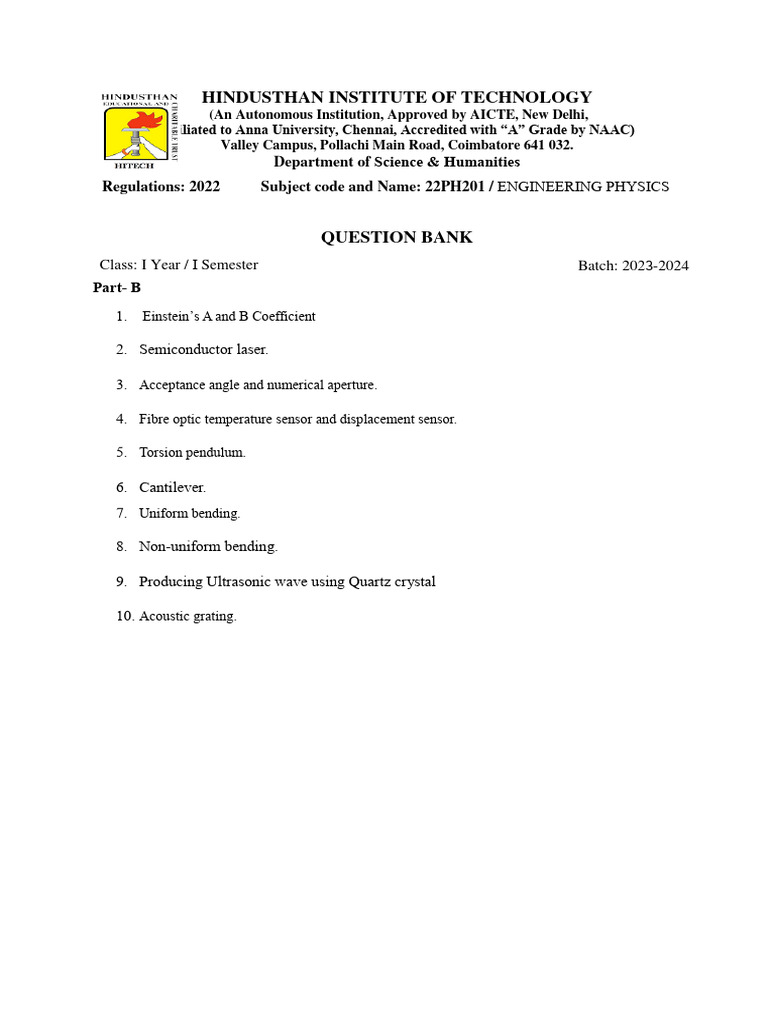 Questions Bank I SEM I Internal 23-24 | PDF | Technology & Engineering