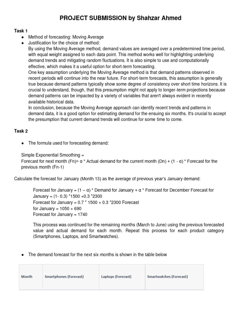 OPSCM Project - Shahzar Ahmed | PDF | Forecasting | Moving Average