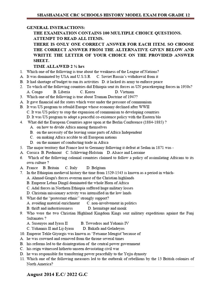 History Model in CRC | PDF | Ethiopia