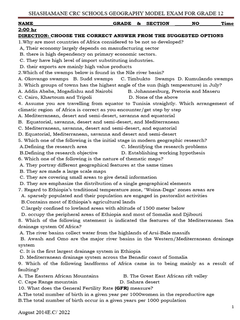 Geo 2014 CRC Model | PDF | Africa | Ethiopia