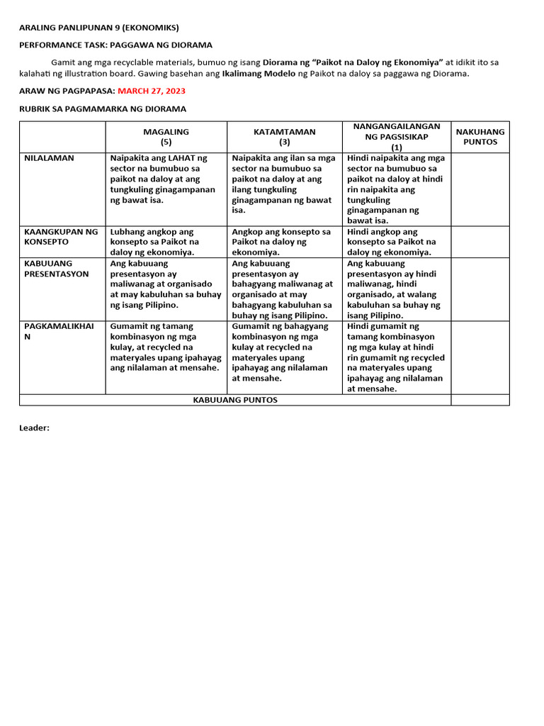Perf Task 3rd Quarter DIORAMA | PDF