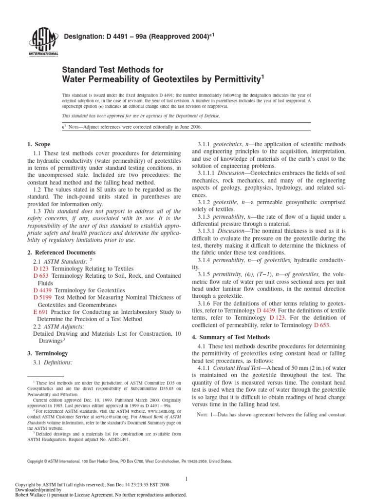 Astm d4491 | PDF | Coefficient Of Variation | Sampling (Statistics)