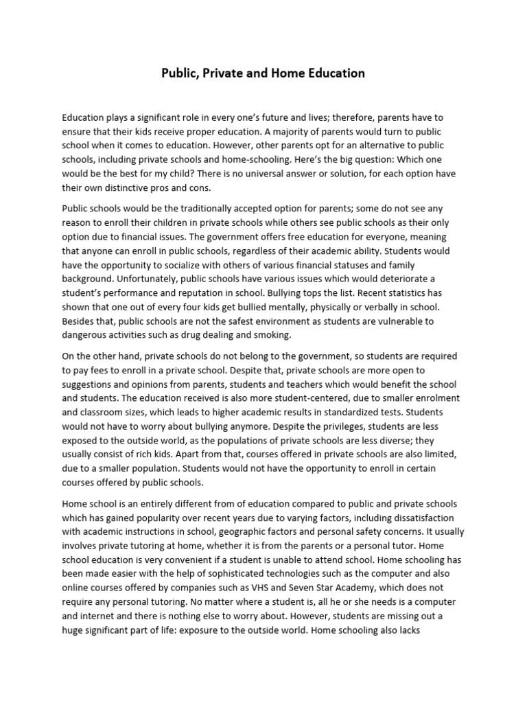 Homeschooling Compare and Contrast Essay | PDF | Homeschooling