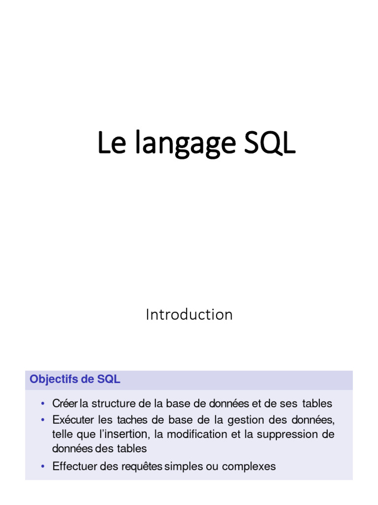 Introduction au langage SQL | PDF | Méthodes et références pédagogiques ...