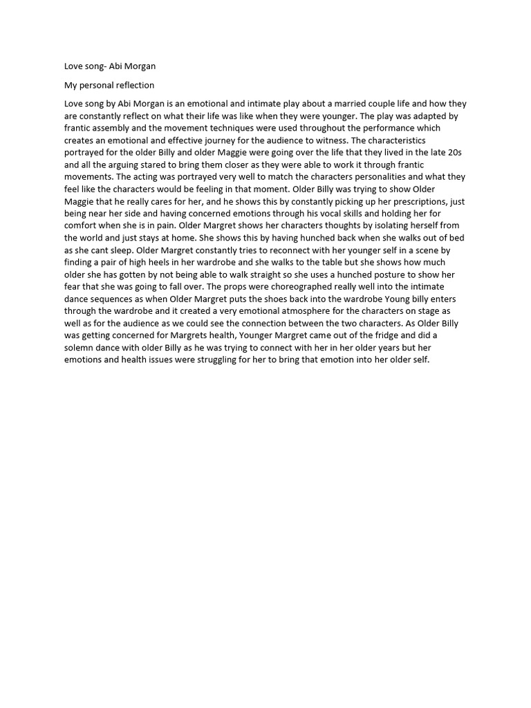 Emotional Reflection in Abi Morgan's Love Song | PDF