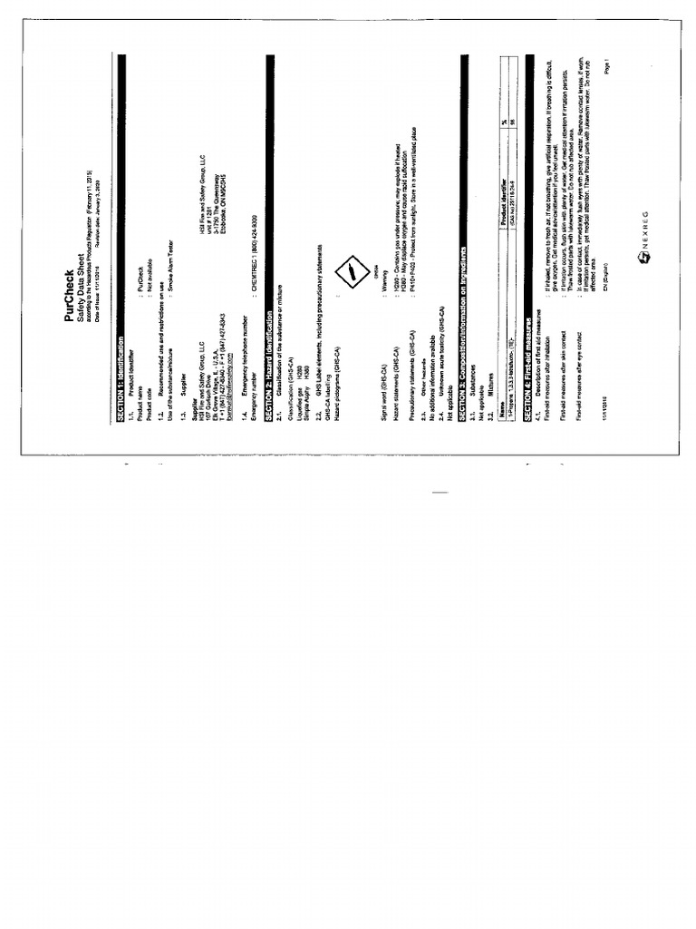 MSDS PURCHECK Smoke Detector Tester | PDF