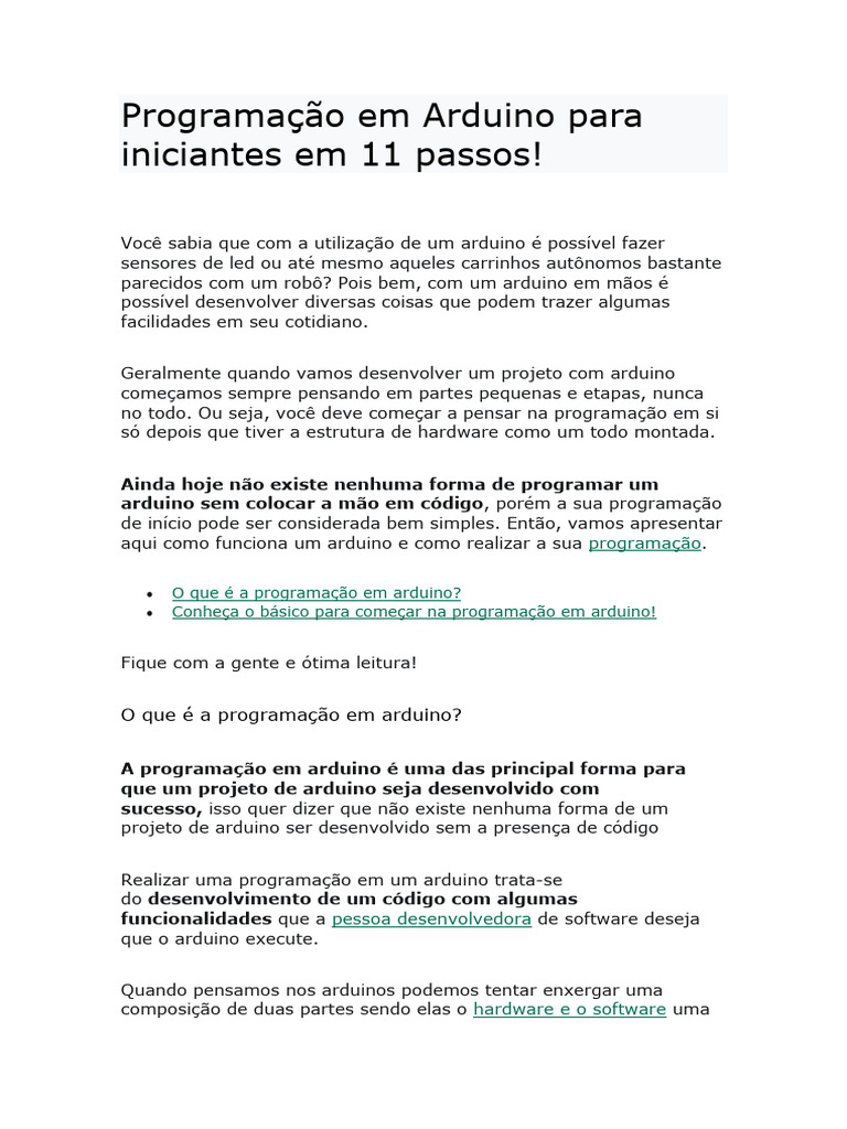 Programação em Arduino para Iniciantes | PDF | Arduino | Linguagem de ...