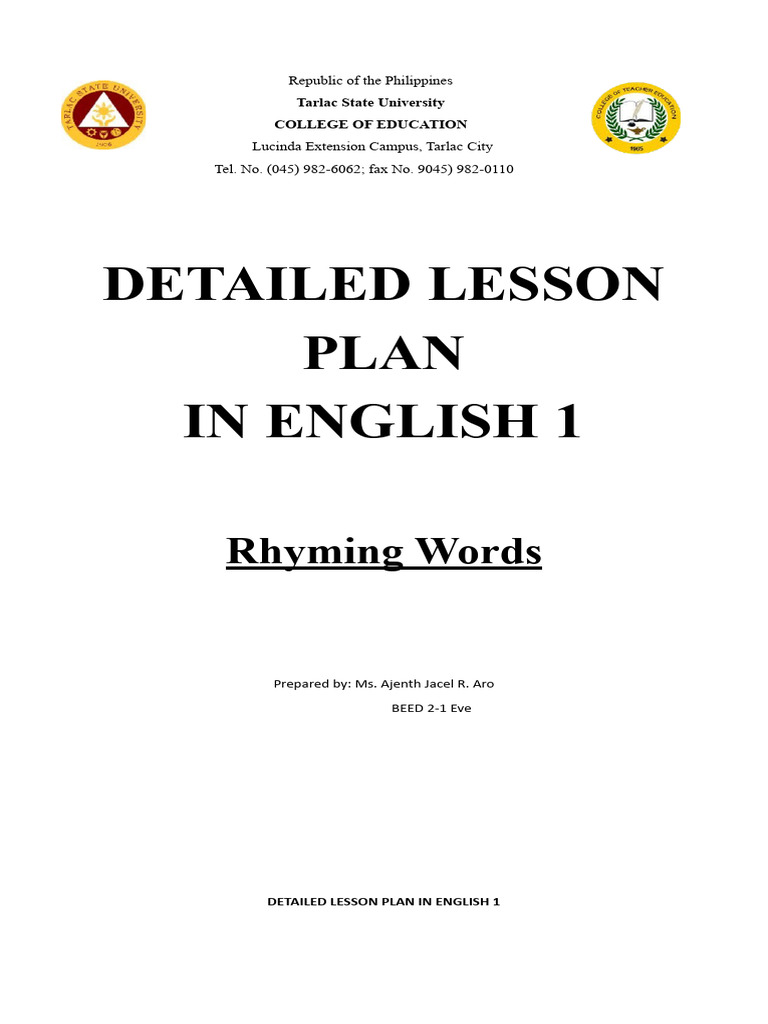 Rhyming Words Lesson Plan for Grade 1 | PDF | Teachers