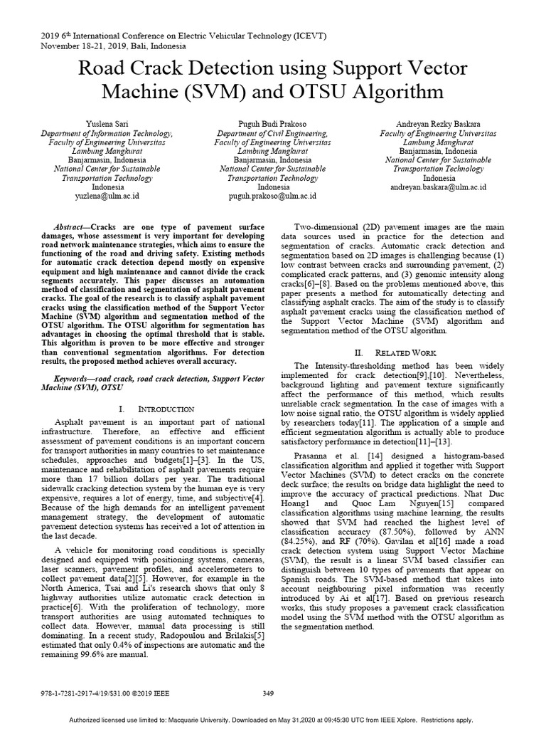 Road Crack Detection Using Support Vector Machine (SVM) and OTSU Algorithm | PDF | Receiver ...