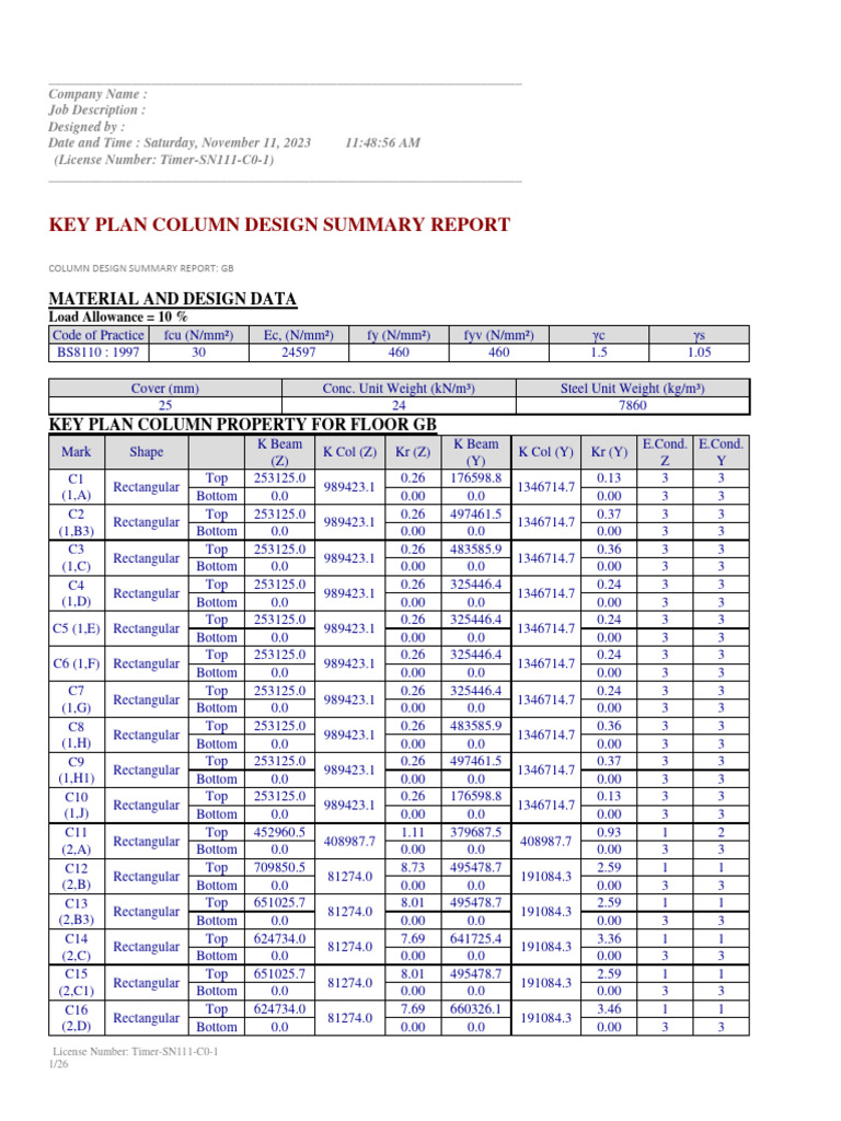 Column Summary Report | PDF | Civil Engineering | Computer Standards