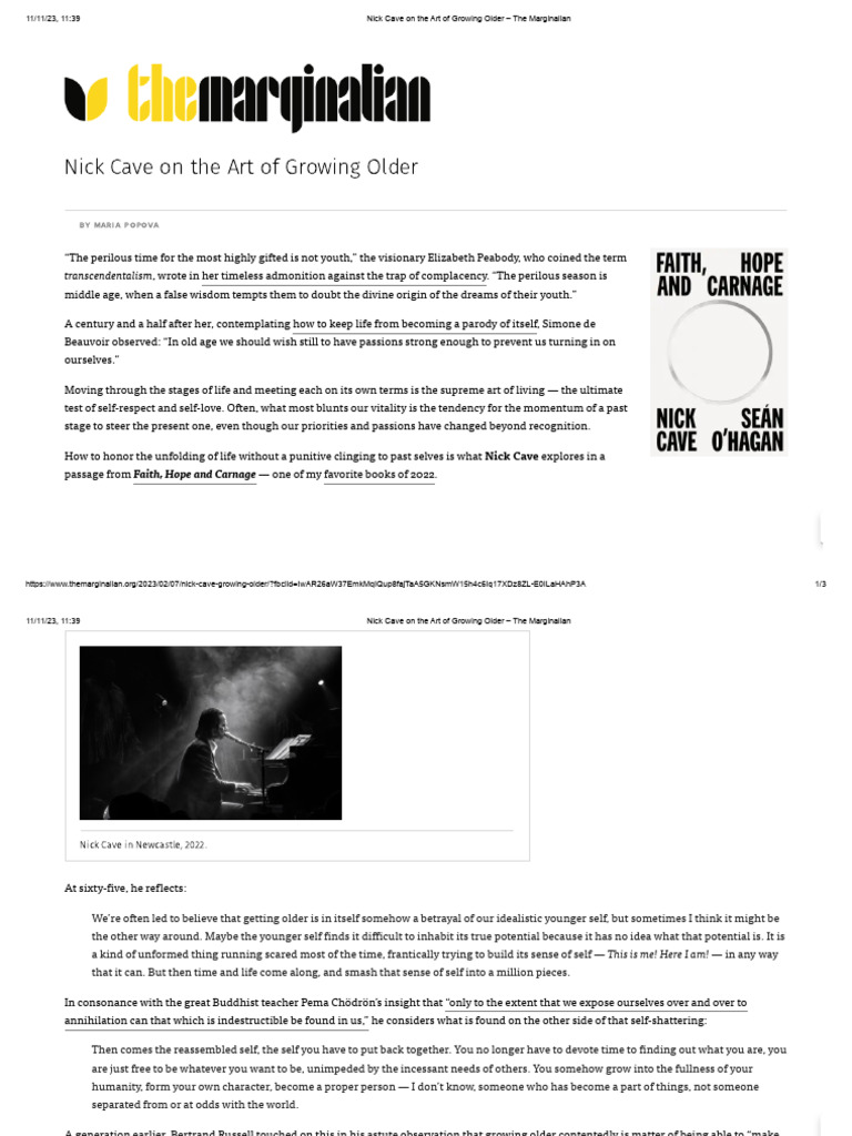 Nick Cave On The Art of Growing Older - The Marginalian | PDF