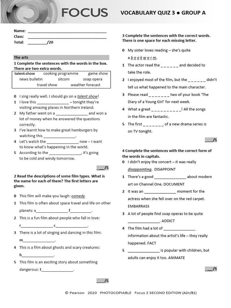 Focus 2 Unit 3 Vocabulary Quiz | PDF