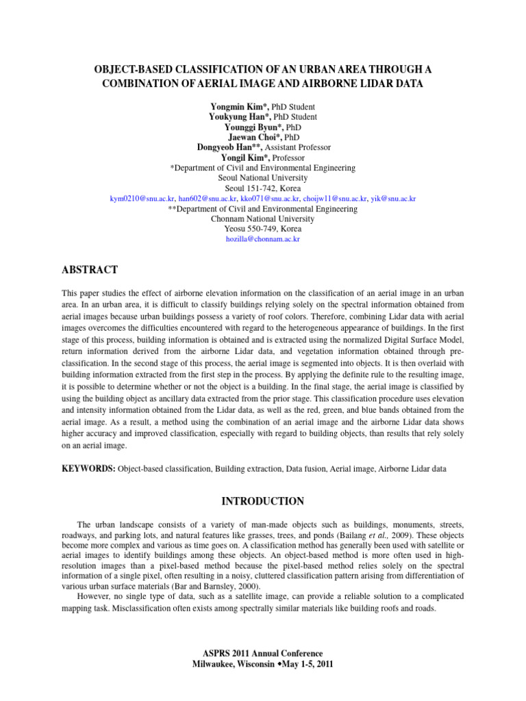 Object Based Classification Of An Urban Area Through A Combination Of Aerial Imafe And Airborne